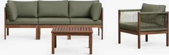 Sklum Garten-Set mit 3-teiliger modularer Sofagarnitur mit Armlehnen, Sessel und Couchtisch aus Akazienholz Branson Tiefes Gr&uuml;n Olive Akazienbraun