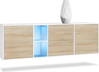 Vladon Kommode Cuba, Made in Germany, Wei&szlig; matt/Eiche s&auml;gerau inkl. LED - Modernes Sideboard f&uuml;r Ihr Wohnbereich - (BxHxT) 182x53x35 cm