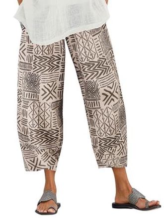 Zanzea Pantalon d&eacute;contract&eacute; en coton et lin pour femme, coupe ample, coupe droite, taille &eacute;lastique, pantalon chino avec poche, C-beige., XXL
