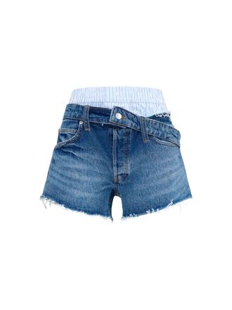 Alexander Wang Womens Denim Shorts Vintage Marbled Blue Cotton Jean