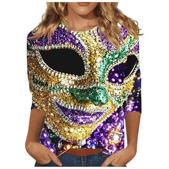 Generic Haut &agrave; manches 3/4 pour femme - Haut tendance tendance - Imprim&eacute; graphique - Col rond - &Eacute;l&eacute;gant et fin - D&eacute;contract&eacute; - Chemisier basique - T-shirt cla