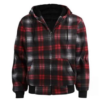 Generic Veste en flanelle pour homme avec doublure Sherpa - Manteau d&eacute;contract&eacute; &agrave; carreaux avec Pokect - Sweat-shirt chaud dhiver doubl&eacute; Sherpa, Rouge, 3XL
