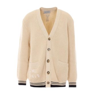 Ami Femme, Pulls, Beige, Taille: 44 FR H Cardigan Logo Pockets