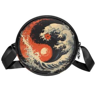Generic Sac &agrave; bandouli&egrave;re rond pour femme, petit sac &agrave; bandouli&egrave;re chinois, Yin Yang avec fermeture &eacute;clair, bretelles r&eacute;glables, sac &agrave; main rond d&eacute;contract&eacute; p