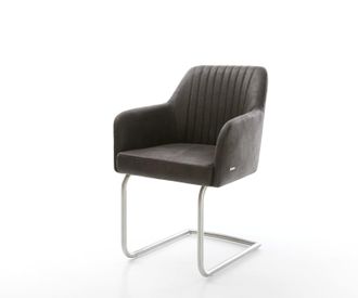 DELIFE Freischwinger Greg-Flex Mikrofaser Anthrazit Vintage Freischwinger rund Edelstahl Taschenfederkern, Esszimmerst&uuml;hle