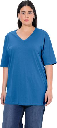 Ulla Popken Damen gro&szlig;e Gr&ouml;&szlig;en &Uuml;bergr&ouml;&szlig;en Plus Size T-Shirt, Basic, Relaxed Fit, V-Ausschnitt, Halbarm Kornblume 62+ 515283732-62+