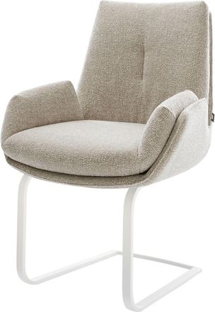 DELIFE Schwingstuhl Clea-Flex Freischwinger flach Wei&szlig; Webstoff Soft Beige