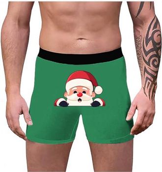 Generic Boxer Homme Noel Drole Personnalisé, sous-vêtements de la série Santa Print Shorts Comfort Fashion (Green,S)