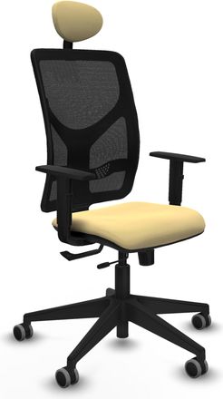 Piqueras y Crespo B&uuml;rostuhl mit 1D-Armen, h&ouml;henverstellbare Lendenwirbelst&uuml;tze und festes Kopfteil, ausgestattet mit Syncro/Traslack und Schneideschaum, Schwarz/Cremefa