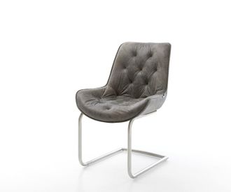 DELIFE Freischwinger Taimi-Flex Mikrofaser Grau Antik Freischwinger rund Edelstahl, Esszimmerst&uuml;hle