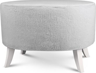 MG Design Ovaler Kunstfell-Hocker 62 x 72 cm in Grau mit Holzbeinen - Gepolsterter Fu&szlig;hocker f&uuml;r Wohnzimmer oder Schlafzimmer