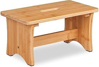 Relaxdays Hocker Bambus, Fußbänkchen, mit Griffaussparung, HBT: 20,5 x 40 x 22 cm, Kleiner Fußhocker, Schemel, Natur