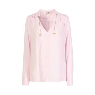Elisabetta Franchi Femme, Blouses et Chemises, Rose, Taille: 36 FR Blouse en Georgette &agrave; Col V et Manches &Eacute;vas&eacute;es