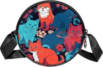 Generic Petit sac &agrave; bandouli&egrave;re circulaire pour femme, petit sac &agrave; bandouli&egrave;re avec fermeture &eacute;clair, bretelles r&eacute;glables, sac &agrave; main rond d&eacute;contract&eacute; pour fe