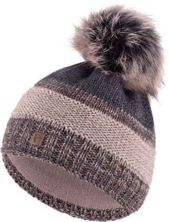 Faera M&uuml;tze Damen Winterm&uuml;tze Pailletten gef&uuml;ttert mit Fleecefutter Winter Herbst Bommelm&uuml;tze Beanie M&auml;dchen 74, Farbe:Braun
