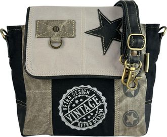 Sunsa Damen Umhängetasche. Messenger Tasche aus Canvas/Leder. Kleine Vintage Crossbody Bag mit Stern. Retro graue Schultertasche. Nachhaltig Handtasche als 