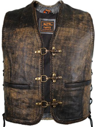 MDM Herren Vintage Lederweste aus echtem Rindsleder (Gr. 4XL)