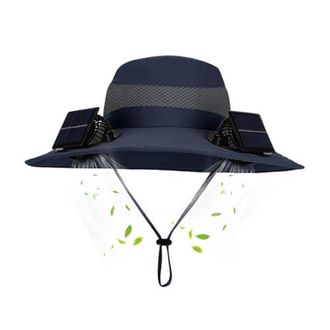 Generic Chapeau de ventilateur &agrave; &eacute;nergie solaire - Chapeau &agrave; large bord - Protection UV - Large bord respirant pour ext&eacute;rieur, plage, camping, p&ecirc;che, randonn&eacute;