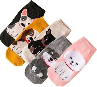Generico Lot de 5 paires de chaussettes pour chien et chat pour femme Kawaii, Cartoon Dog, Taille Unique