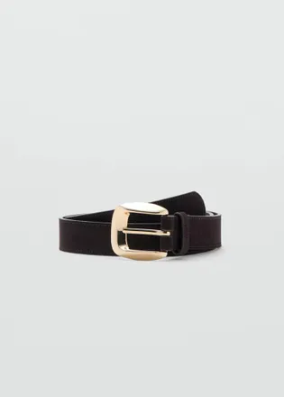 Mango Ceinture en daim avec boucle carr&eacute;e chocolat - Femme - XL - MANGO