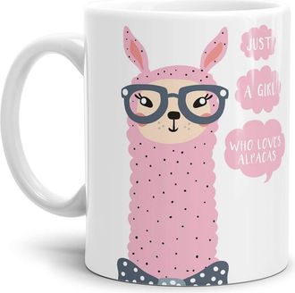 Tassendruck Alpaka-Tasse Just a Girl who Loves Alpacas - Weiss - Mug/Cup/Becher/Lustig/mit Spruch/Lama/Witzig/Geschenk-Idee/Fun/Beste Qualität - 25 Jahre Erfahrun