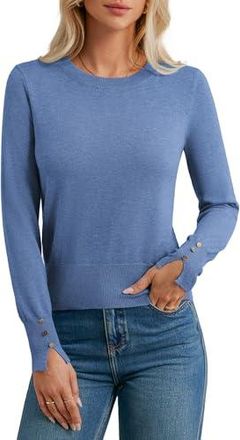 Grace Karin Pull classique en tricot pour femme - Col rond - Poignets c&ocirc;tel&eacute;s - Manches longues - Haut basique dhiver, Cl0244-04/Bleu, XXL