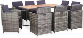vidaXL 11-tlg. Garten-Essgruppe mit Auflagen Poly Rattan Grau Vidaxl