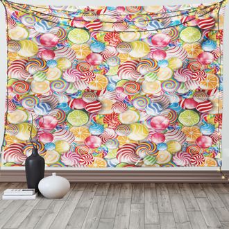 Abakuhaus Bunt Wandteppich, Spirale Sugar Candys Lolly Pops Dessert Spa&szlig; M&auml;dchen Thema Print, aus Weiches Mikrofaser Stoff Wand Dekoration F&uuml;r Schlafzimmer, 150