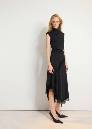 Mango Asymmetrisches Spitzenkleid schwarz - Damen - XS - MANGO