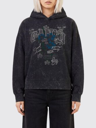 Ganni Sweat &agrave; capuche en coton biologique avec logo imprim&eacute; contrastant