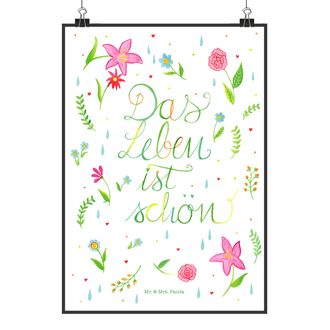 Mr. & Mrs. Panda Bild Blumen Leben DIN A5 - Geschenk, wanddeko, gl&uuml;cklich sein, Poster, Das Ist sch&ouml;n, Motivation Spruch, Wandbild, Dekoration, Bl&uuml;mchen, &uuml;ber, Kunstdr