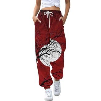 Generic Pantalon d&eacute;contract&eacute; avec poche imprim&eacute;e pour femme, Rouge, XXL