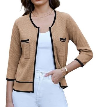 Grace Karin Cardigan &agrave; manches 3/4 et col rond d&eacute;contract&eacute; ouvert sur le devant en tricot &eacute;l&eacute;gant et l&eacute;ger pour femme, Abricot fonc&eacute;., M