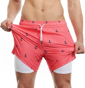 Maamgic Maillot de Bain pour Hommes avec Compression Short de Bain 2 en 1 | 5.5 Séchage Rapide Short de Natation décontracté Boardshorts avec Pantalon intérie