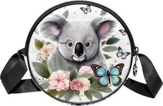 Generic Sac &agrave; bandouli&egrave;re rond pour femme, motif koala aquarelle, petit sac &agrave; dos &agrave; bandouli&egrave;re avec fermeture &eacute;clair, bretelles r&eacute;glables, sac &agrave; main rond d&eacute;