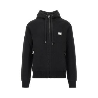 Dolce & Gabbana SweaT-shirt zipp&eacute; avec plaque logo - Homme - Sweatshirts et sweats &agrave; capuche - Noir - Taille: 2XL
