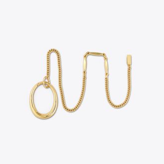 Tory Burch Damen Ring mit Piercingdetail und Kette