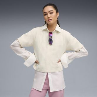 Puma T-shirt d&eacute;contract&eacute; &agrave; col polo PUMA Class Femme, V&ecirc;tements, Blanc, XL