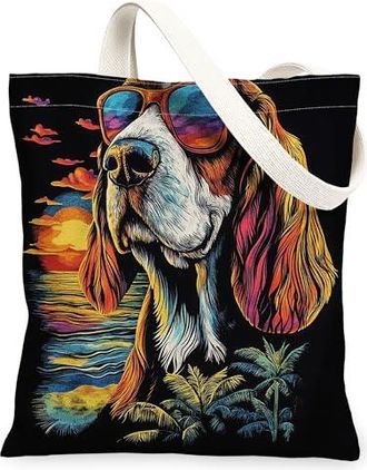 Generic Sac fourre-tout d&eacute;t&eacute; en toile pour faire du shopping, 33 x 38,1 cm, motif chiot c&ocirc;tier cool, sac d&eacute;picerie r&eacute;utilisable, sac d&eacute;picerie pour femme, ani