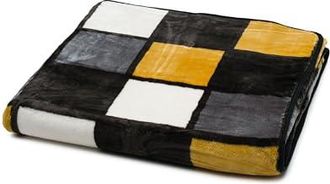 G&ouml;zze Couverture moelleuse, Feeling Cashmere, Tissu lourd 500 g/m&sup2;, Antigua, 150 x 200 cm - Moutarde/Noir/Blanc