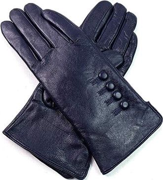 Le Femmes Neuf Qualité Premium Super Doux Véritable Cuir Gants - Bleu marine, L