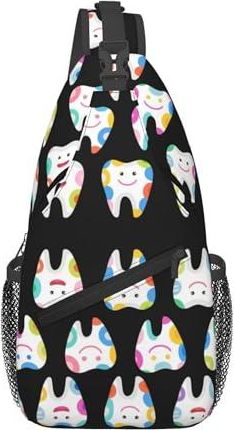Generic Polyester Sacoche Port&eacute; &eacute;paule Dents de dessin anim&eacute; Art dentaire Sling Bag L&eacute;ger Sling Sac &agrave; Dos pour Voyage Homme &eacute;cole