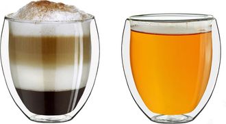 Creano doppelwandige Gläser 250ml DG-Bauchig, 2er Set, großes Thermoglas doppelwandig aus Borosilikatglas, Kaffeegläser, Teegläser, Latte Gläser, Doppelwandg