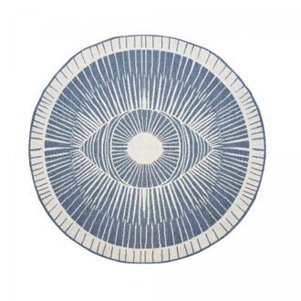 Jadorel Jadorel - Tapis rond dext&eacute;rieur, kilim reversible LYN2 b rond reversible &Oslash;160cm bleu et cr&egrave;me