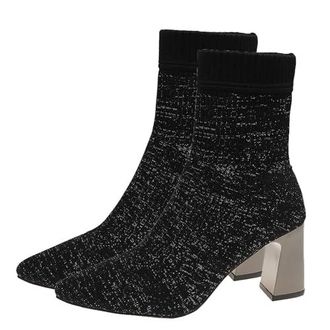 Generic Bottines en tricot extensible pour femme - &Eacute;l&eacute;gantes - Classiques - Couleur unie - Talon &eacute;pais - Respirantes et confortables - Pour lautomne et lhiver