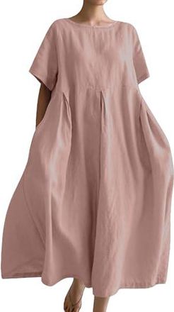 Generic Robe décontractée en Coton pour Femme, Robe Longue Fluide à col Rond et Manches Courtes, idéale pour Les Vacances, Collection été