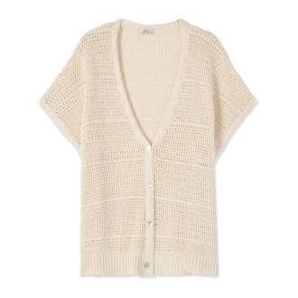 Oltre Kurz&auml;rmeliger durchbrochener Cardigan - - Knitwear - Damen - Wei&szlig; - S/M