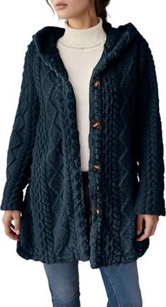 Generico Veste en tricot pour femme - Veste légère en peluche - Cardigan élégant avec poches - Pull en oïco épais - Cardigan long en tricot à manches longues a