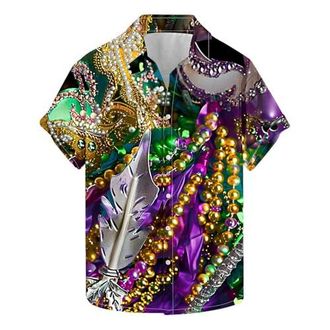 Generic Costumes de carnaval pour homme &agrave; manches courtes - Chemise de Mardi Gras boutonn&eacute;e - Grande taille - Chemise de golf ample hawa&iuml;enne - T-shirt imprim