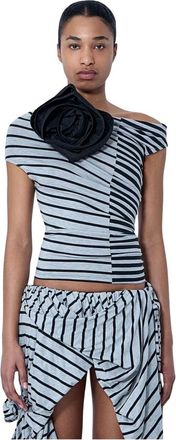 Vaquera Femme, Blouses et Chemises, Gris, Taille: 40 FR Haut Asym&eacute;trique Ray&eacute; avec Appliqu&eacute; Floral